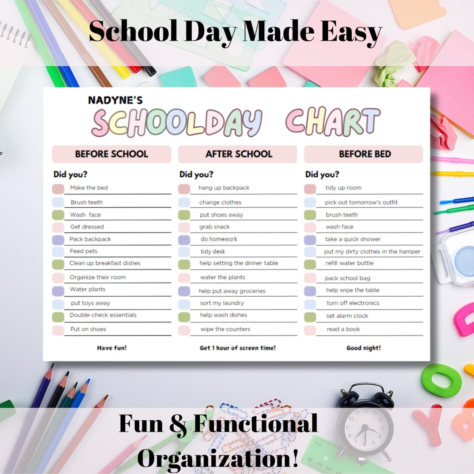 Kids School Day Routine Chart Printable | Visual Schedule for Children ...