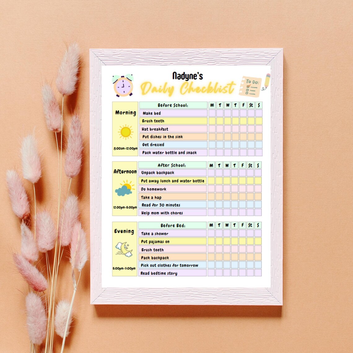Editable Daily School Checklist for Kids, Fillable Checklist, to Do ...
