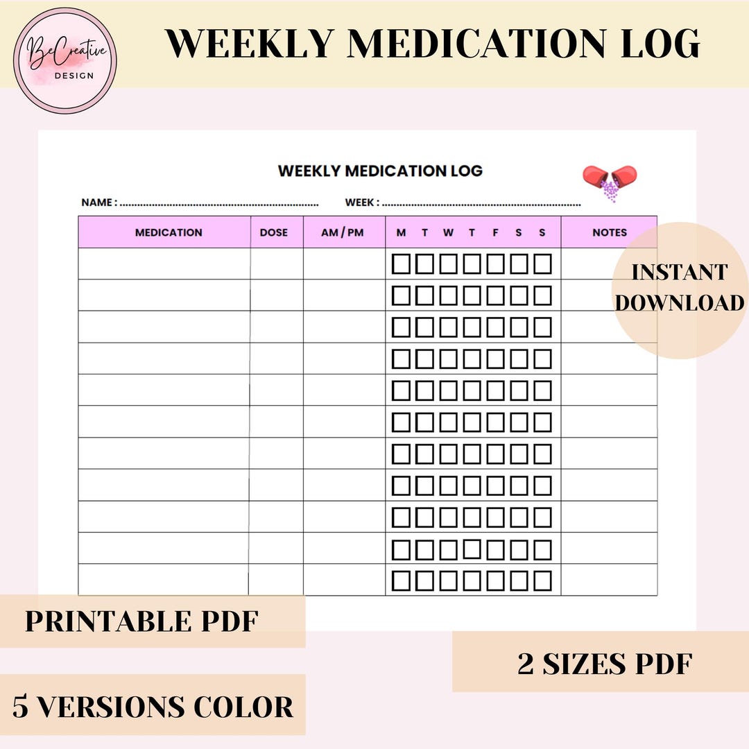 5 Weekly Medication Log Medication Chart Medication Tracker Doctor ...