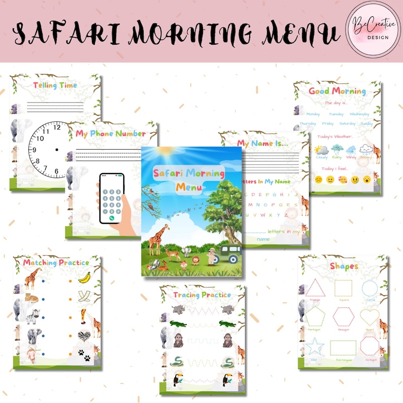 Safari Morning Menu: Kids Learning Activity, Homeschool Printable (PDF ...