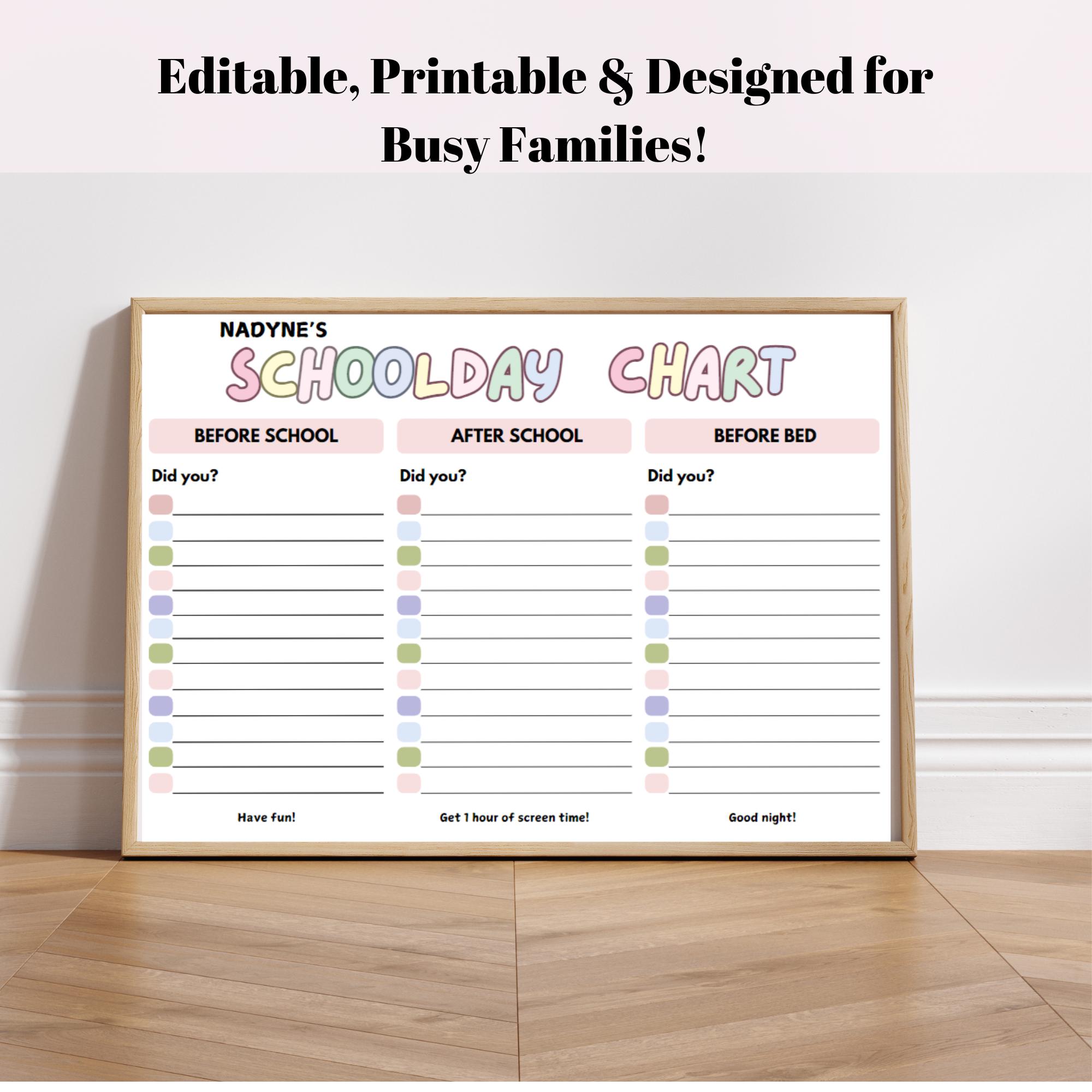 Editable School Day Chart for Kids | Visual Routine & Schedule Planner ...