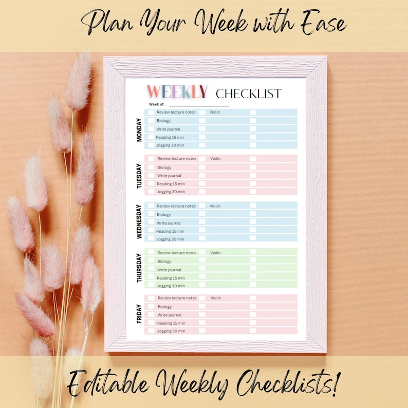 Editable Weekly Checklist PDF • Student & Adult To-do List • Printable ...