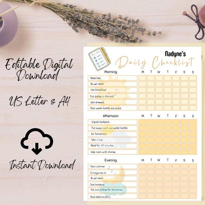 Editable Kids Daily Checklist: Fun Responsibility Chart (printable) - Etsy