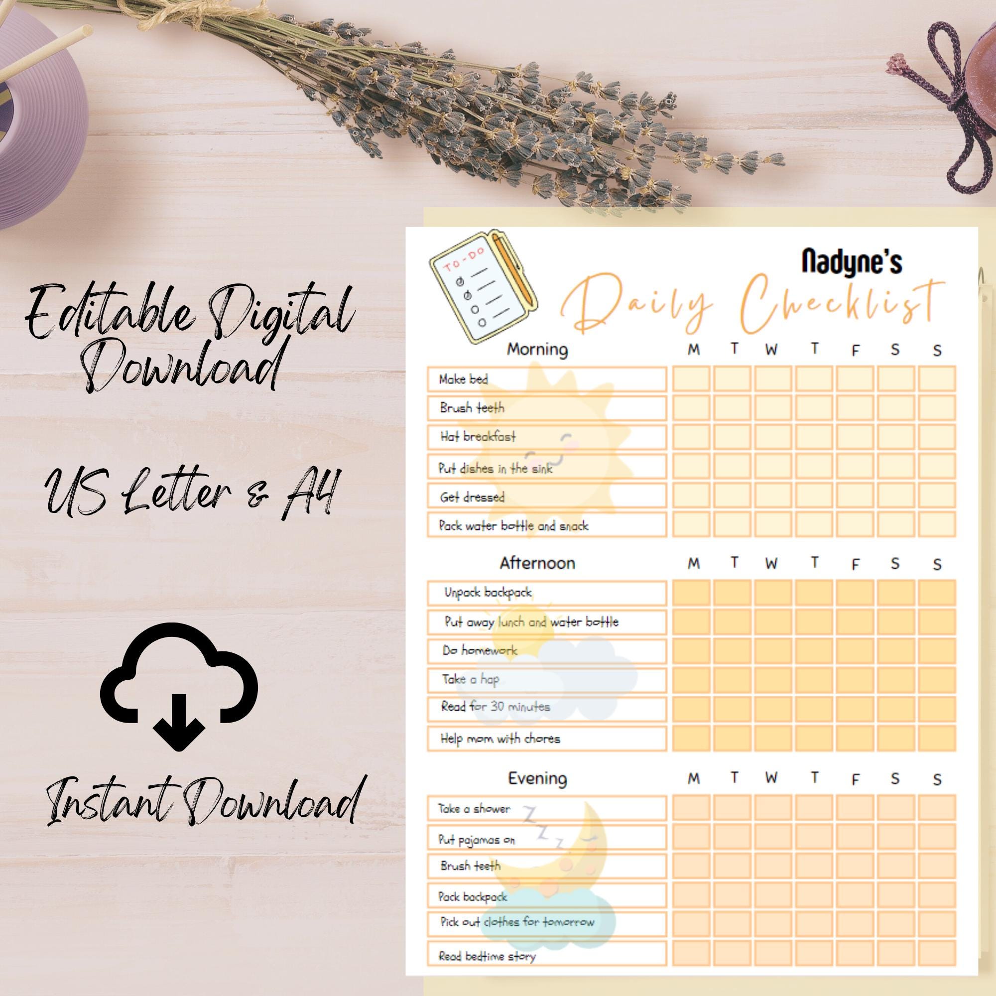 Editable Kids Daily Checklist: Fun Responsibility Chart (printable) - Etsy