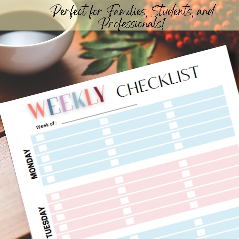 Editable Weekly Checklist PDF • Student & Adult To-do List • Printable ...