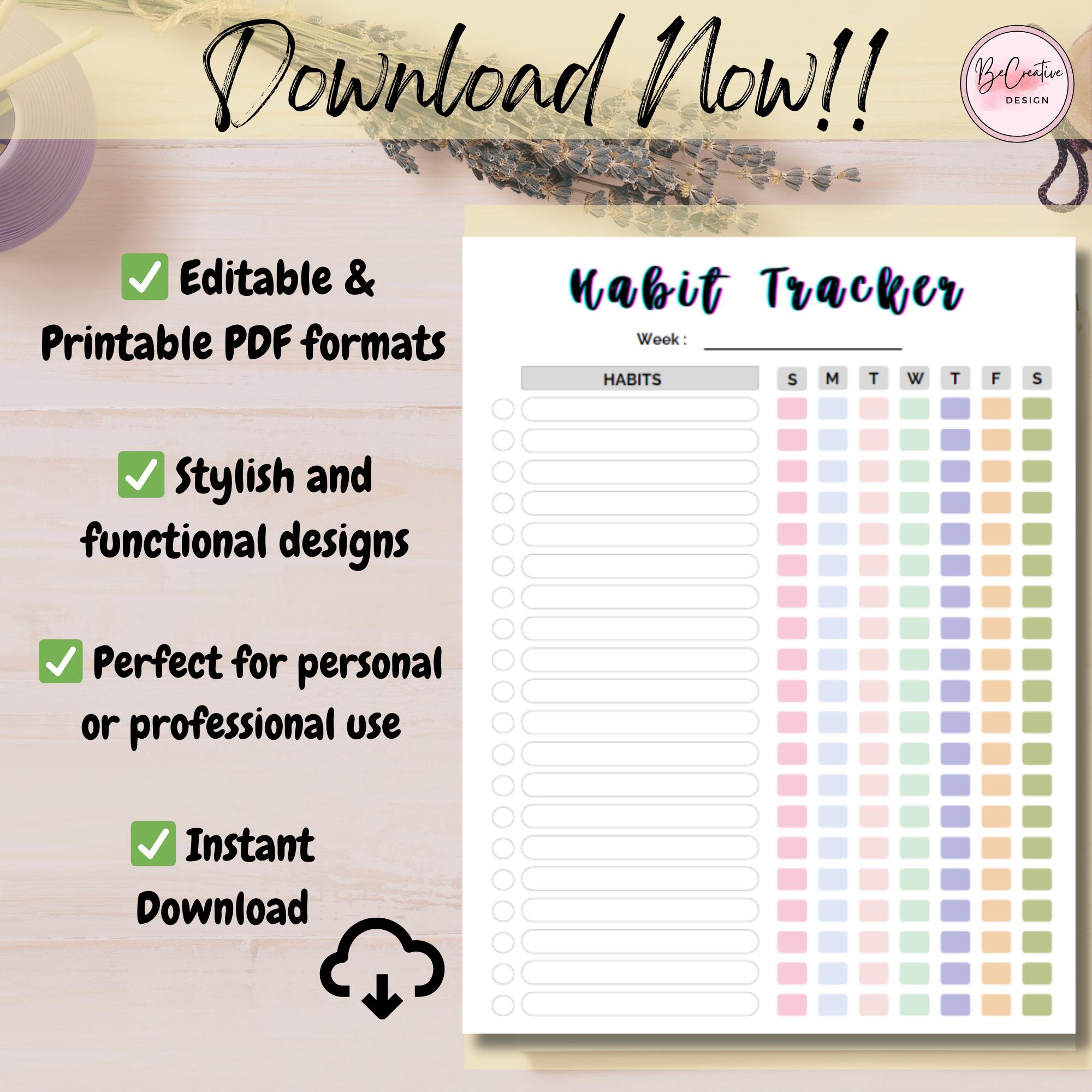 Editable Weekly Habit Tracker: Printable Goal Planner (digital Download ...