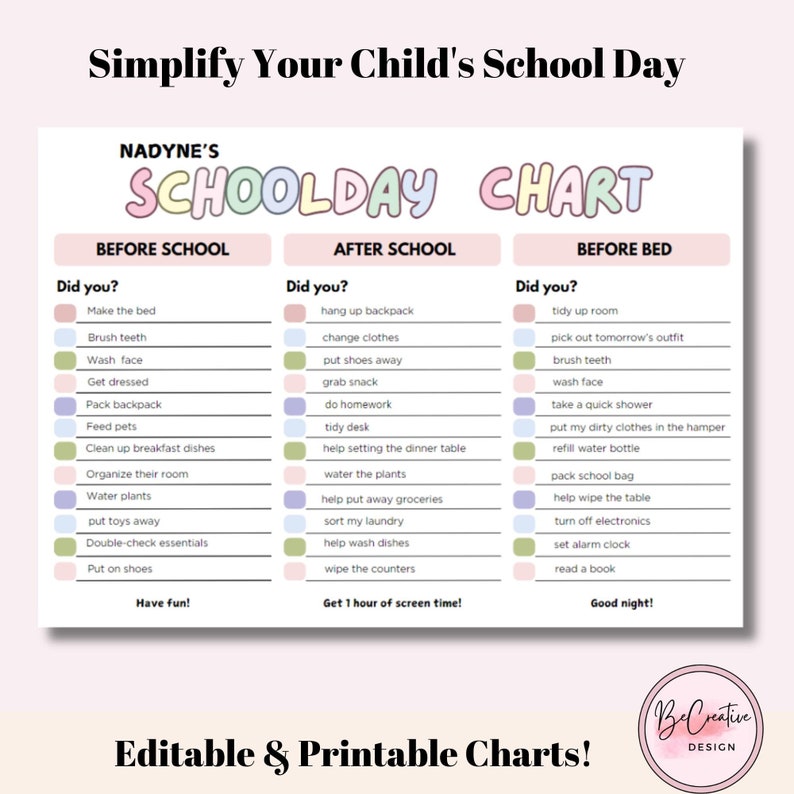 Editable School Day Chart for Kids | Visual Routine & Schedule Planner ...