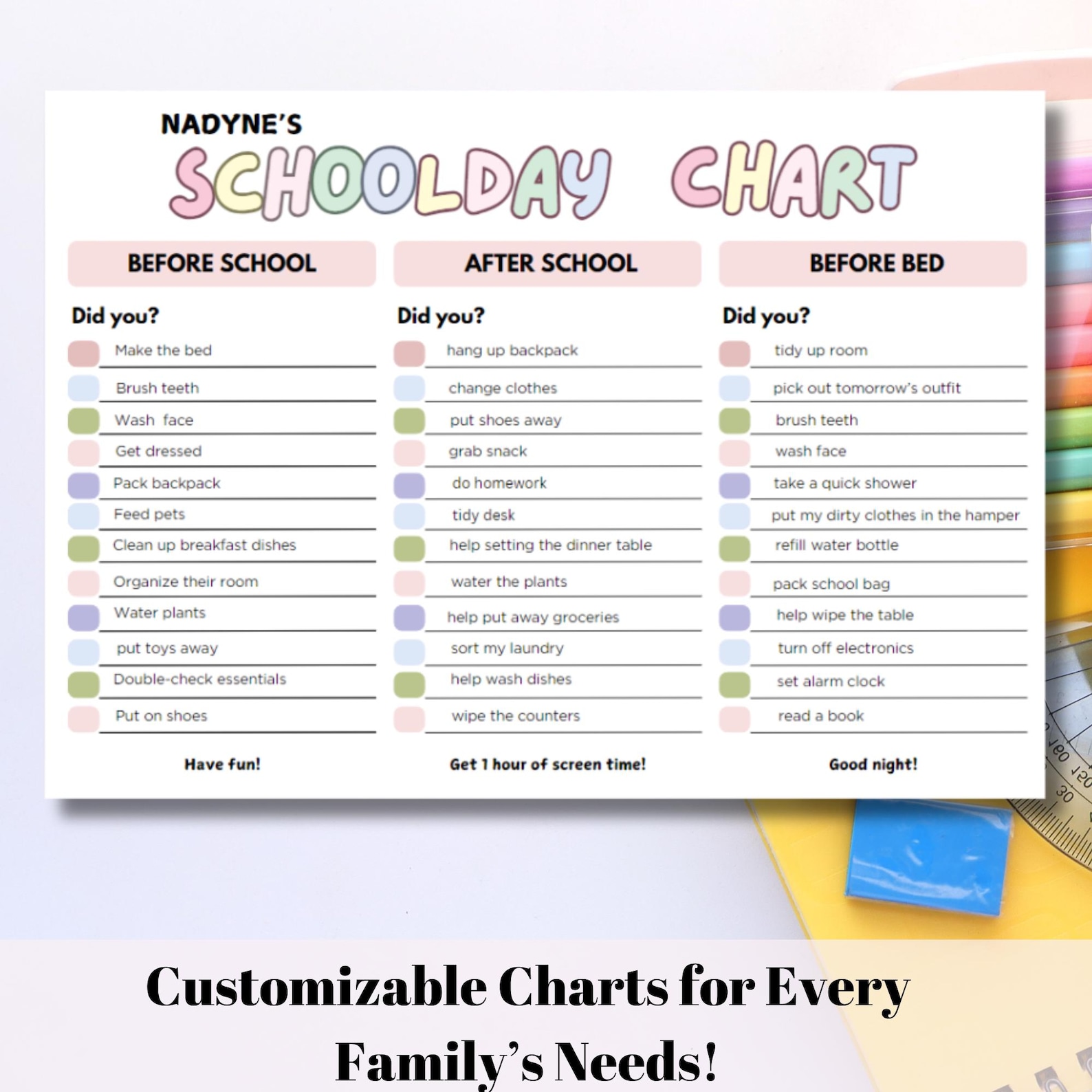 Kids School Day Chart: Visual Routine Planner (printable PDF) - Etsy