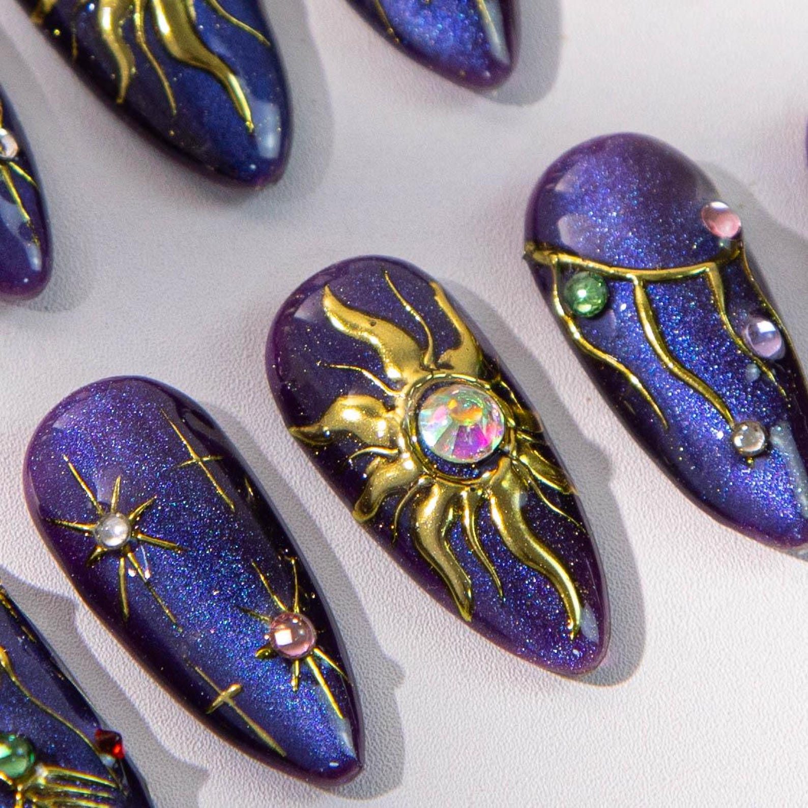 Galaxy Press on Nails: Sun, Moon, Starburst Nail Art - Etsy