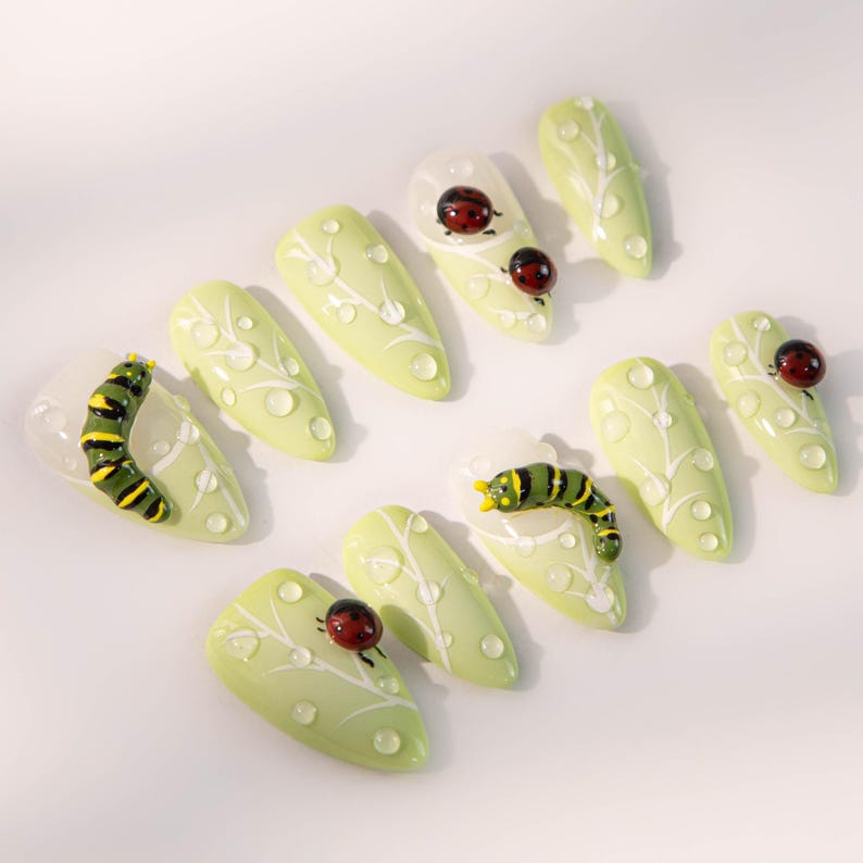 3D Ladybug Press on Nails | Garden Bug Nail Art | Spring Cottagecore ...
