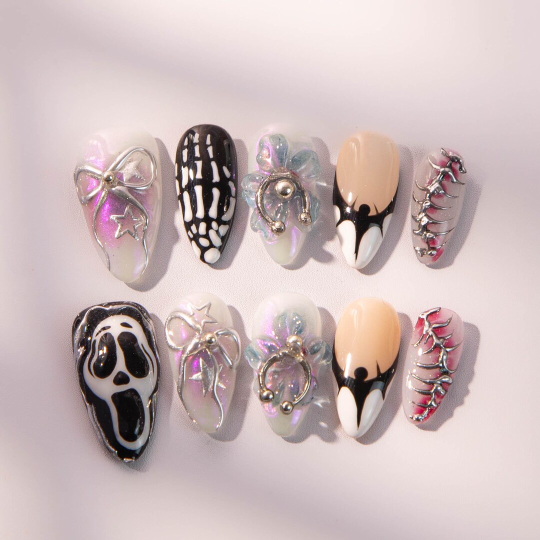 3D Scream Ghost Face Press on Nails: Gothic Halloween Nail Art - Etsy