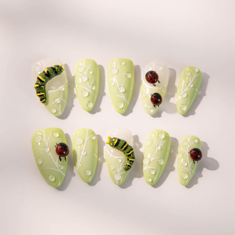3D Ladybug Press on Nails | Garden Bug Nail Art | Spring Cottagecore ...