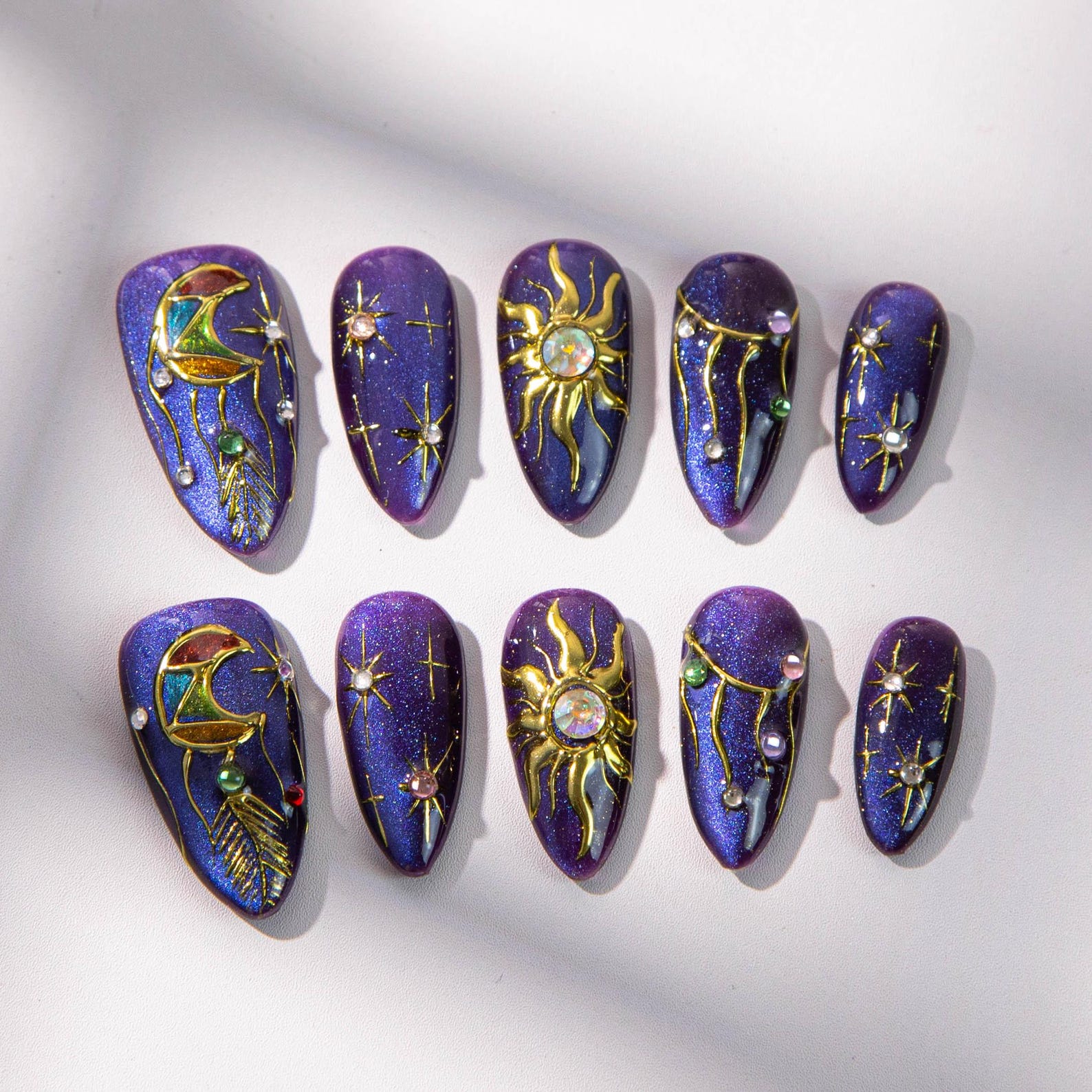 Galaxy Press on Nails: Sun, Moon, Starburst Nail Art - Etsy