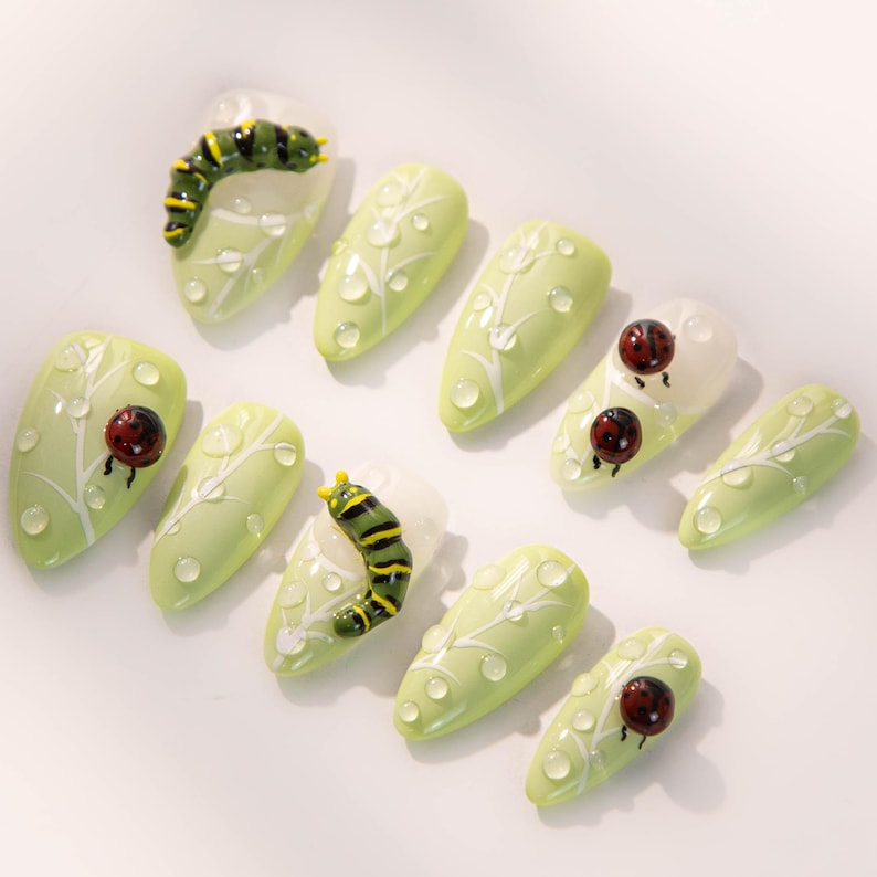 3D Ladybug Press on Nails | Garden Bug Nail Art | Spring Cottagecore ...
