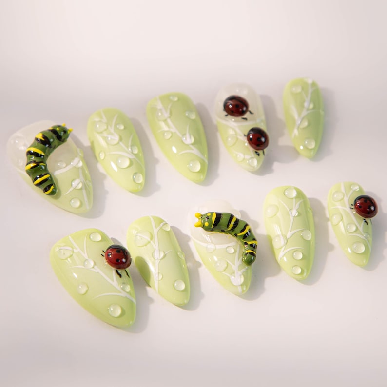 3D Ladybug Press on Nails | Garden Bug Nail Art | Spring Cottagecore ...