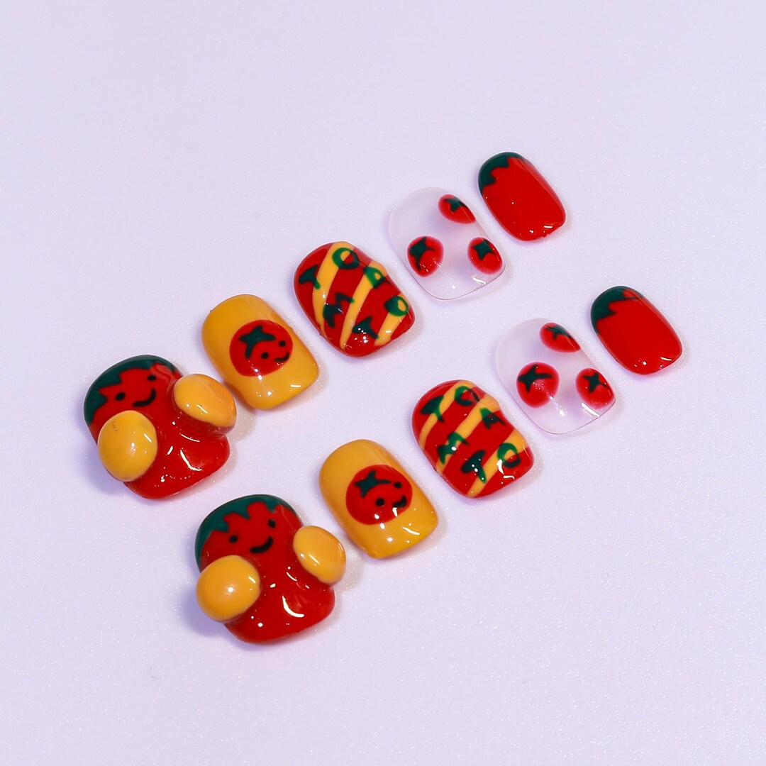 Hand-painted Nails |party Nails |tomato Press on Nails - Etsy