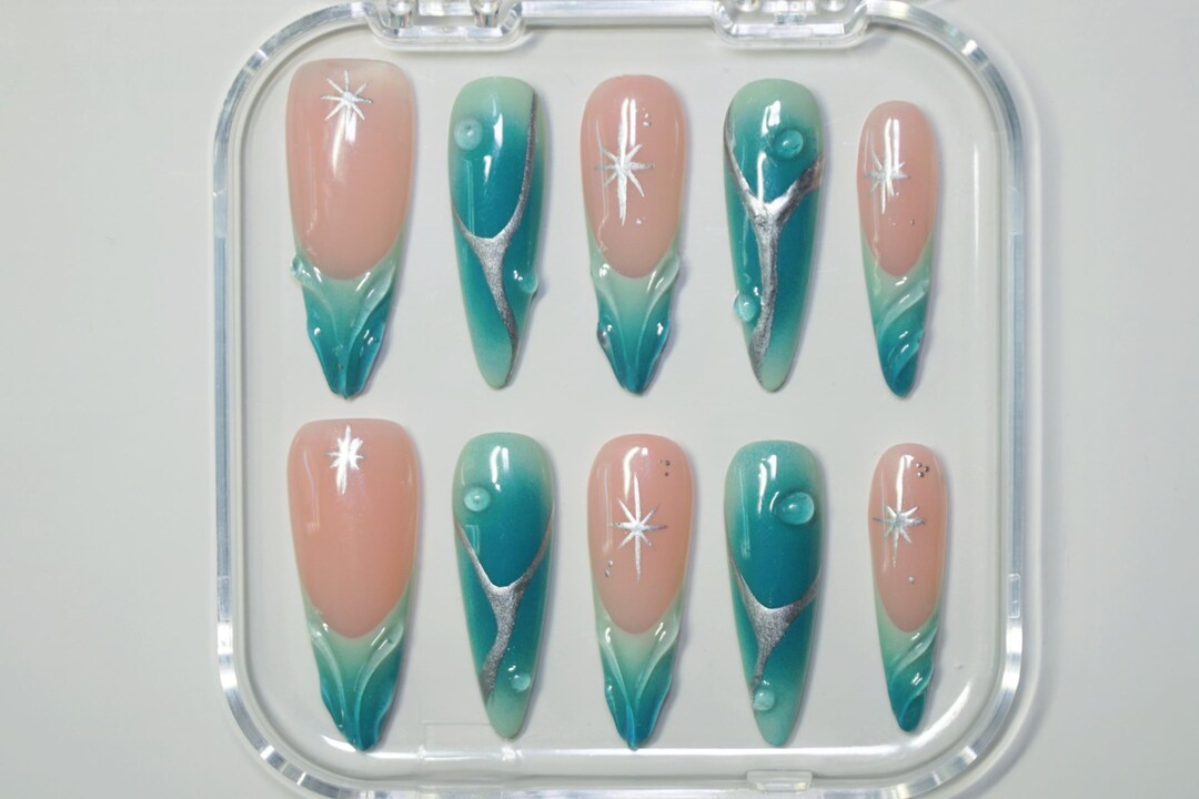 Water Droplet Nails/oceanic Nails/gel Nails/festival Nails/acrylic Nail ...