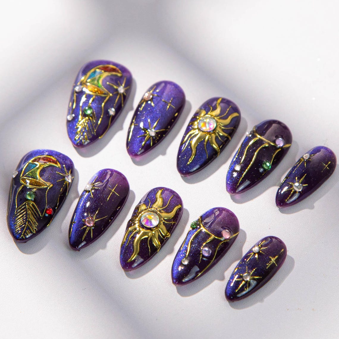 Galaxy Press on Nails: Sun, Moon, Starburst Nail Art - Etsy