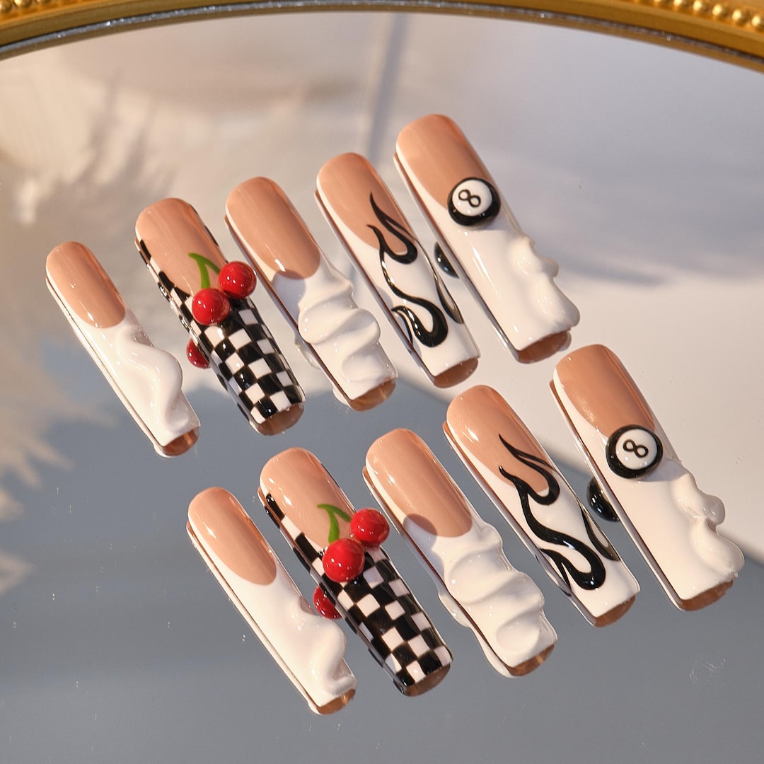 Custom 3d Billiards Press on Nails |3D Cherry Design Press on Nails ...