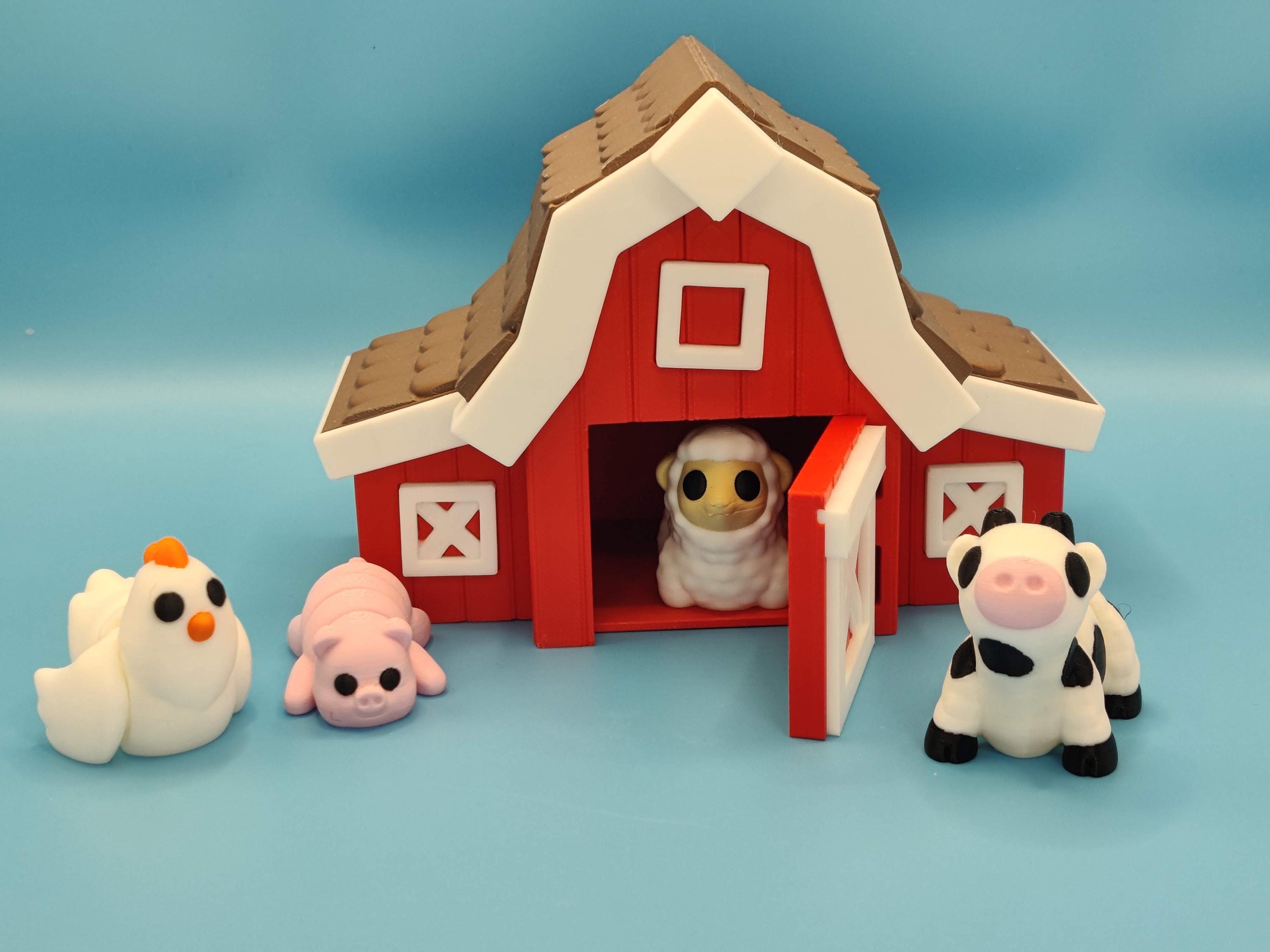 3D Printed Barn Farm Animal Set: Barn With Cow Pig Sheep Chicken - Etsy