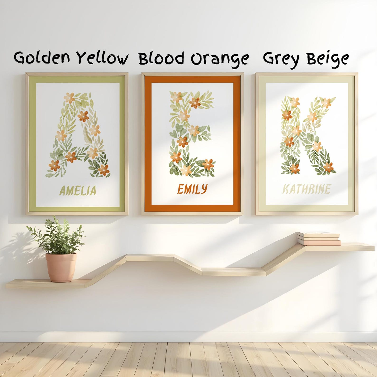 Custom Initial Floral Name Poster – Personalized Wall Art for Kids ...