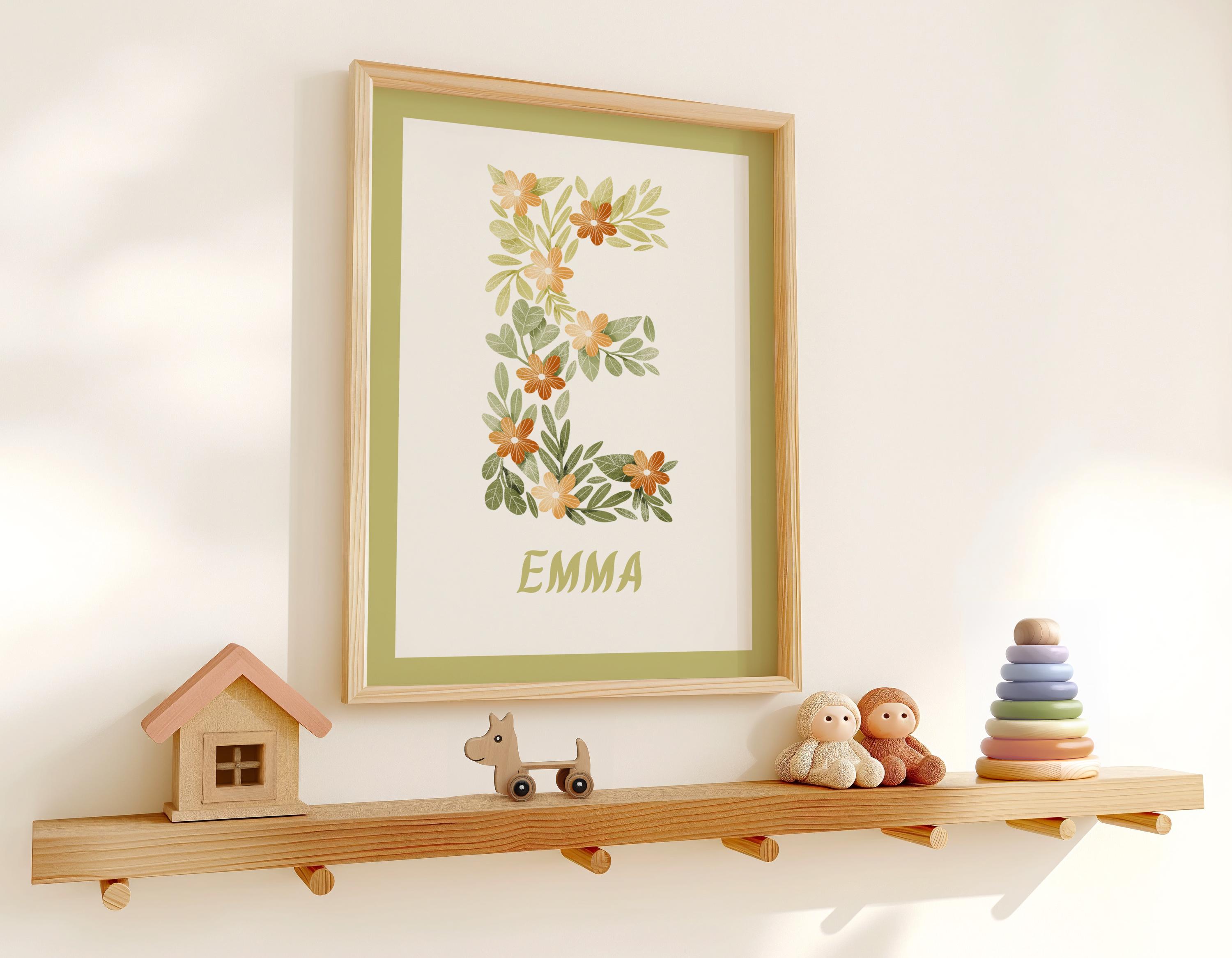 Custom Initial Floral Name Poster – Personalized Wall Art for Kids ...