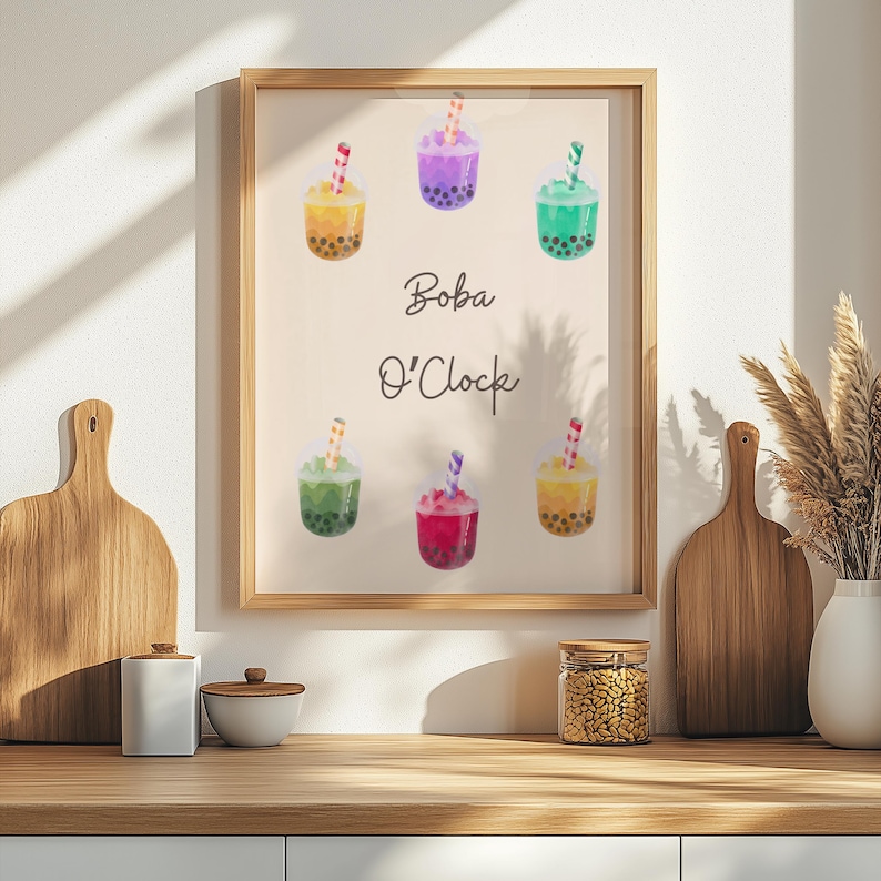 Boba O'clock Aesthetic Bubble Tea Poster – Cute Vibrant Pastel Wall Art ...