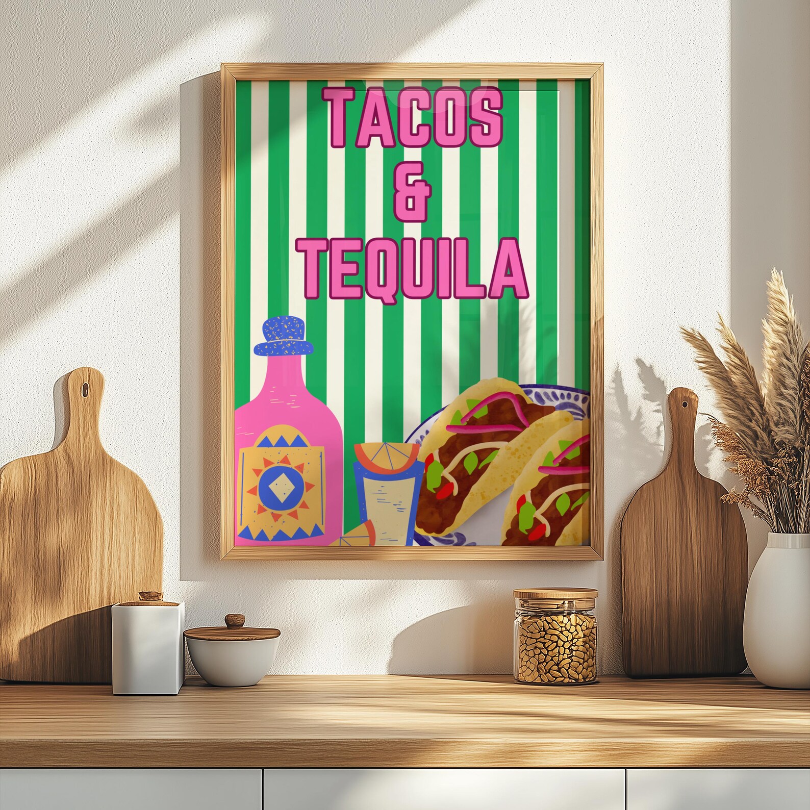 Tacos & Tequila Poster - Vibrant Mexican Fiesta Wall Art, Bold Kitchen ...