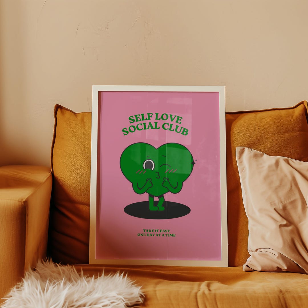 Self Love Social Club Poster | Pink & Green Wall Art | Motivational ...