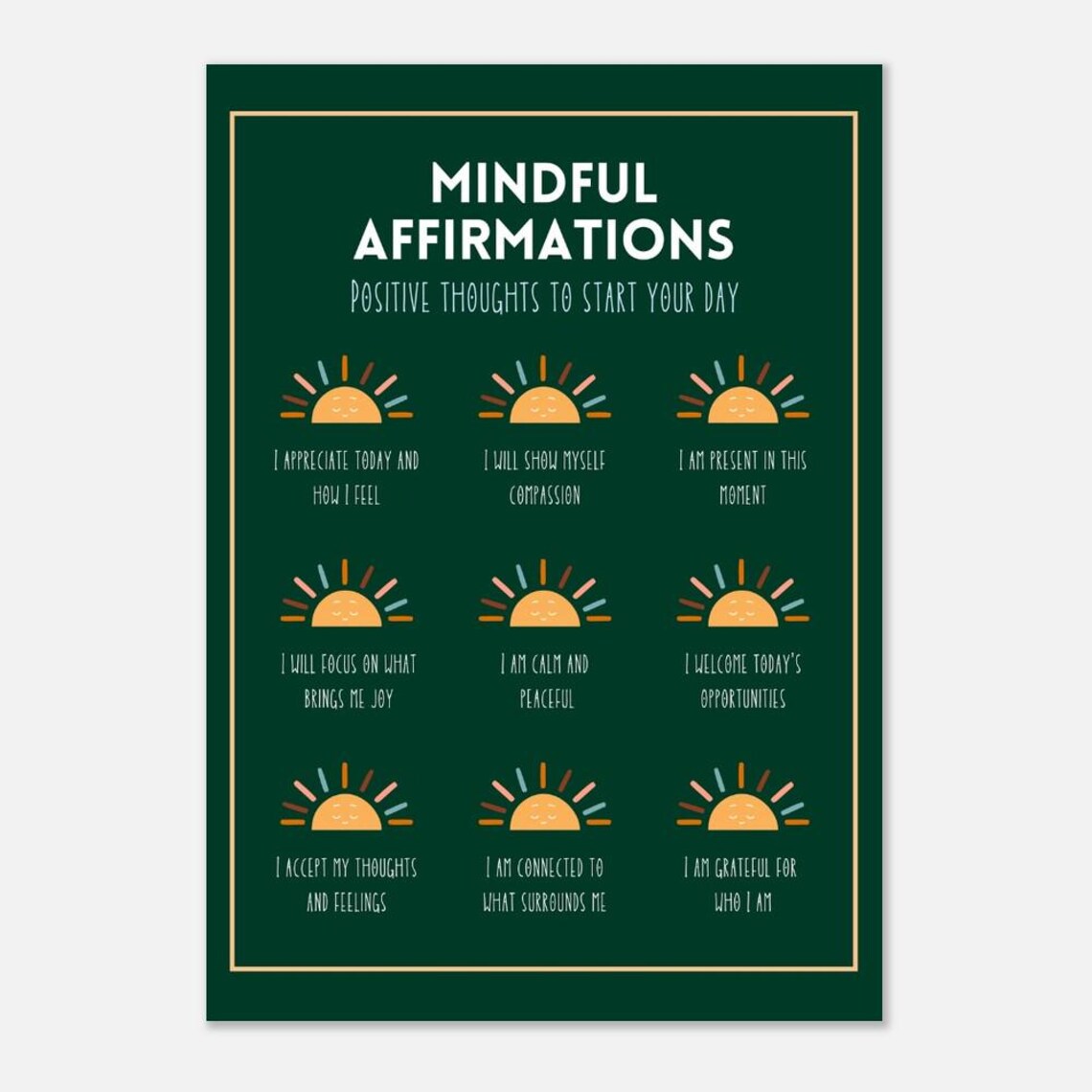 Mindful Affirmations Poster - Positive Daily Thoughts Wall Art | Cheer ...