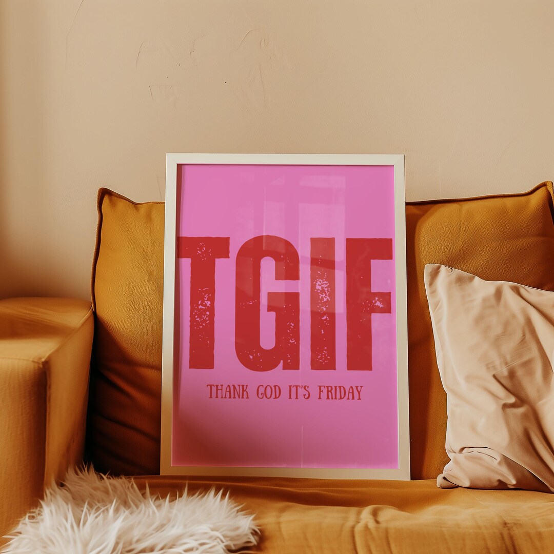TGIF ' Thank God It's Friday ' - Typography Vibrant Wall Art Poster - Diner Kitchen Homer Decor ...