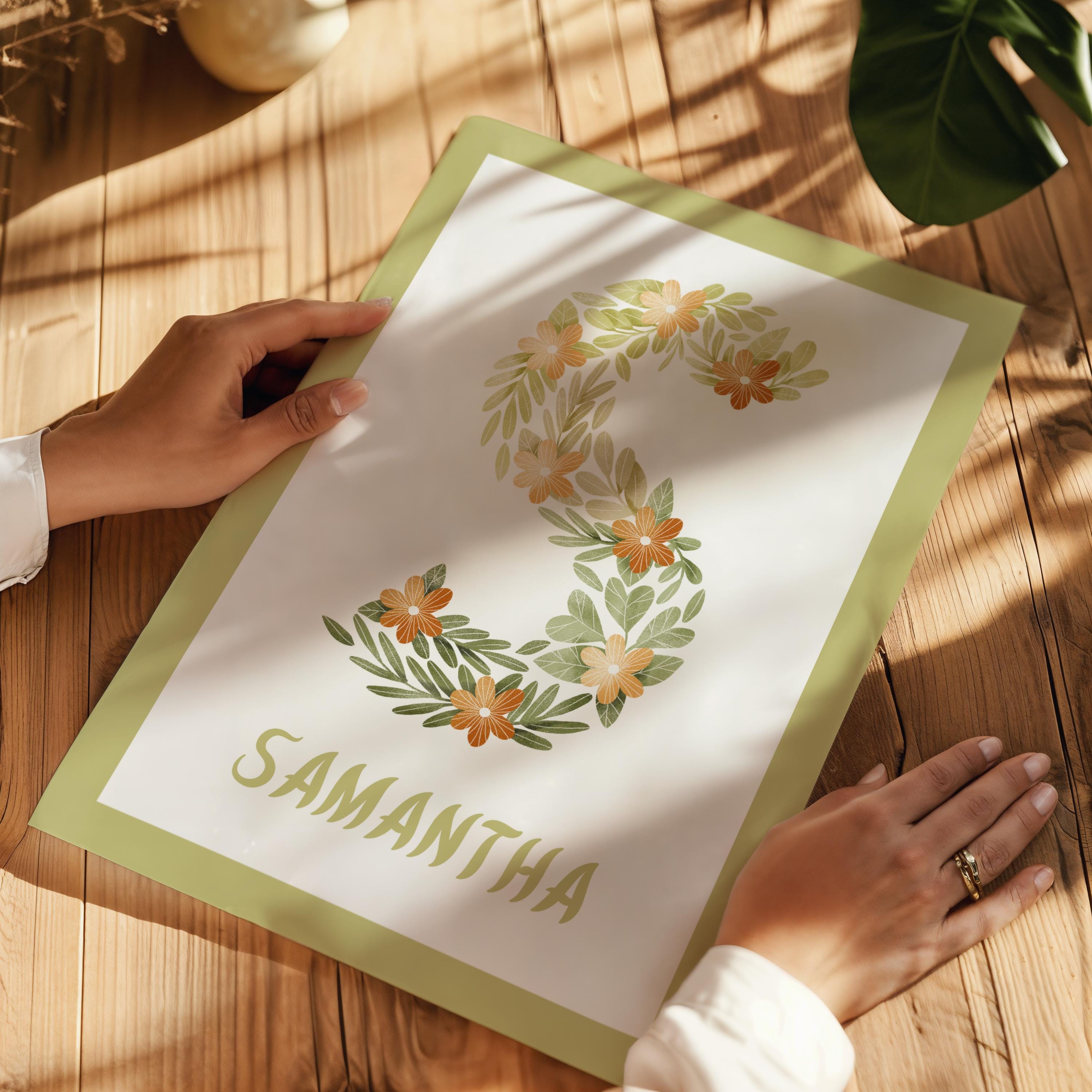 Custom Initial Floral Name Poster – Personalized Wall Art for Kids ...