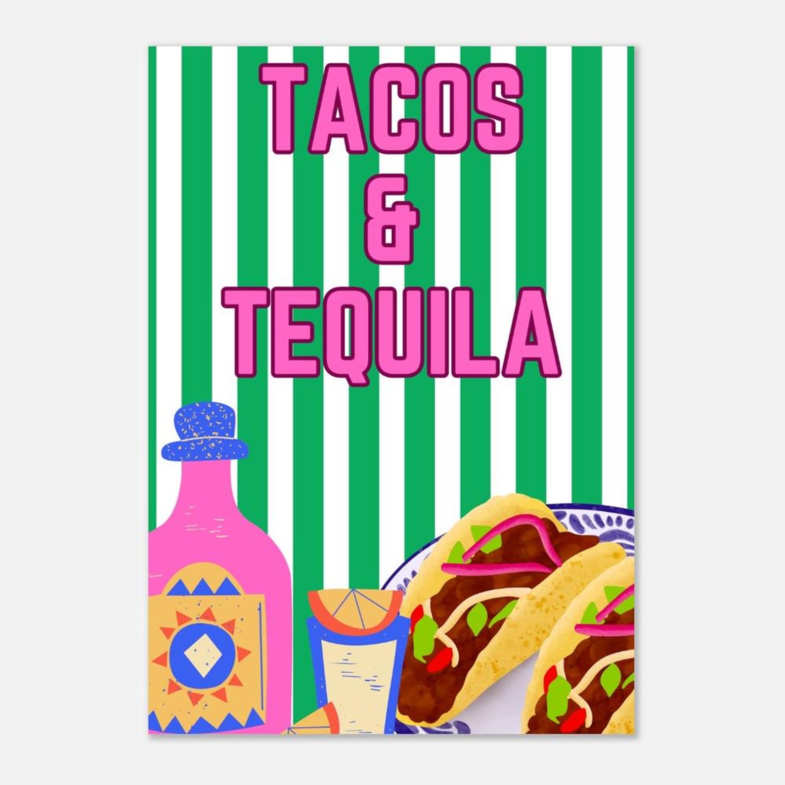 Tacos & Tequila Poster - Vibrant Mexican Fiesta Wall Art, Bold Kitchen ...