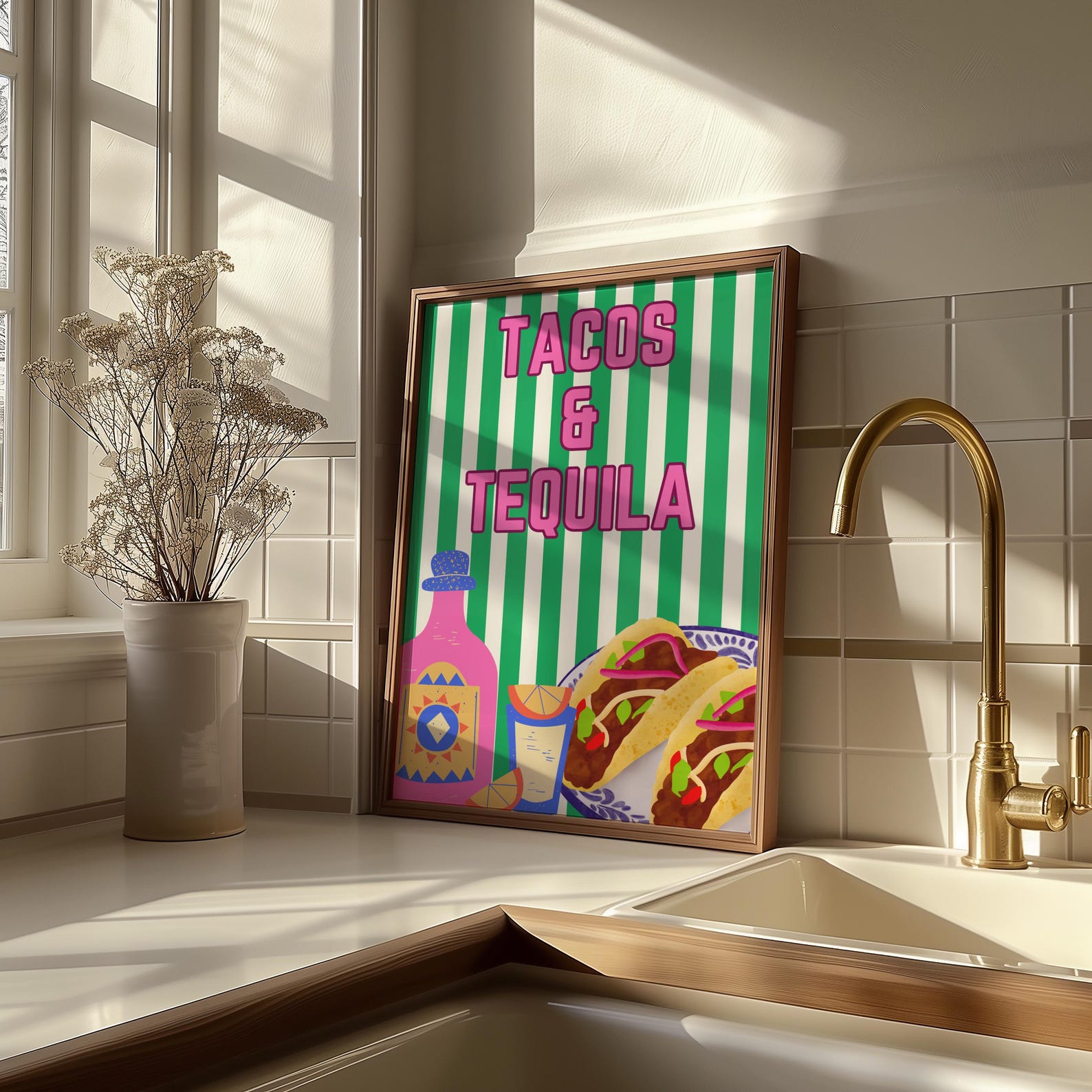 Tacos & Tequila Poster - Vibrant Mexican Fiesta Wall Art, Bold Kitchen ...