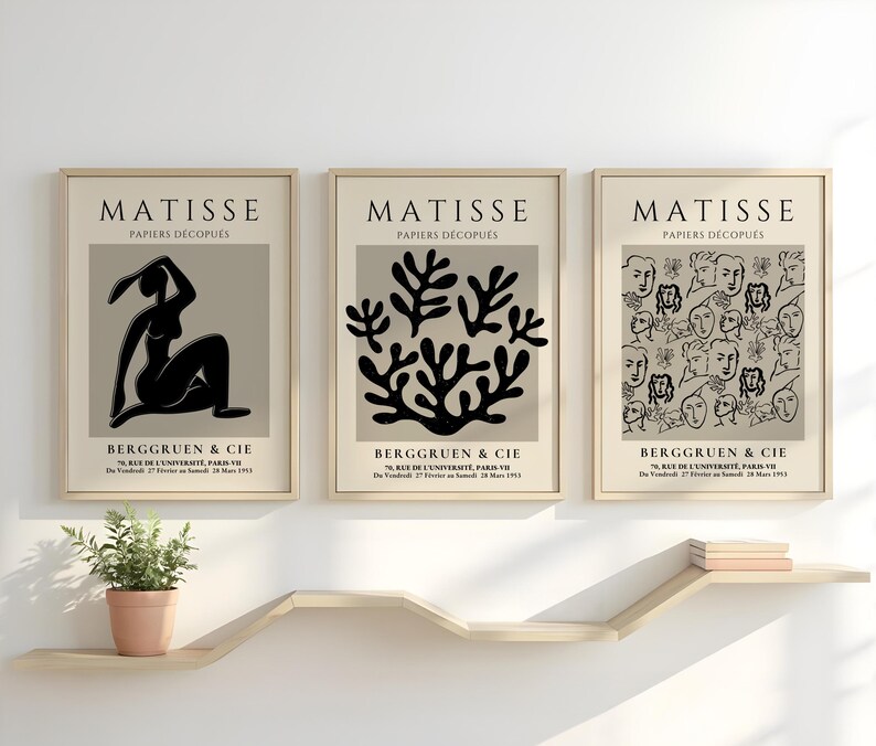 Henri Matisse Wall Art Bundle - Minimalist Black & Gray Posters, Modern ...