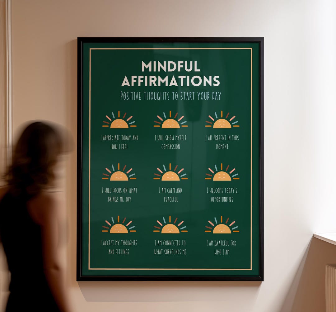 Mindful Affirmations Poster - Positive Daily Thoughts Wall Art | Cheer ...