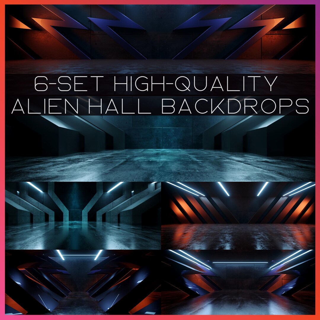 Sci-fi 6-SET 3D Rendered Alien Hall Warehouse, Grunge, Futuristic ...