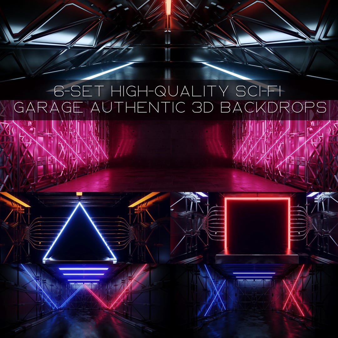 Authentic 6-SET 3D Rendered Sci-fi Cyber Warehouse, Grunge, Futuristic ...