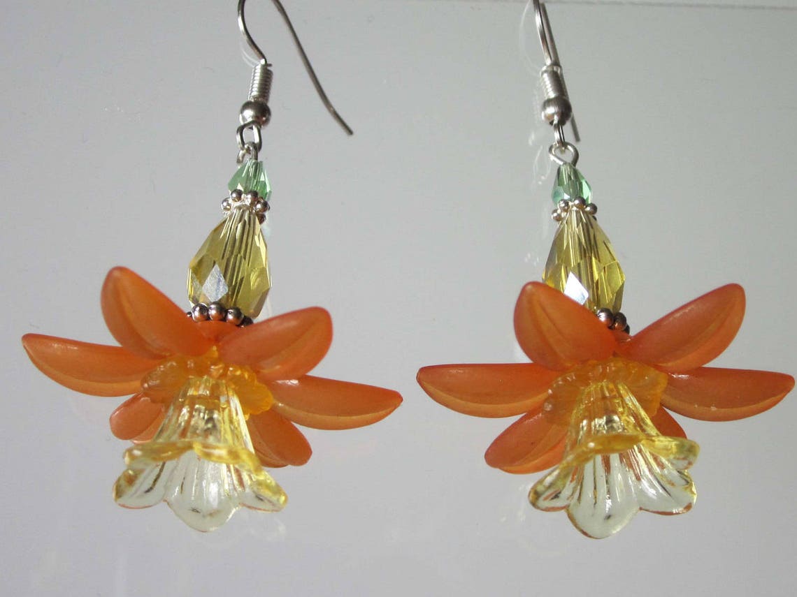 Flower Earrings Crystal Daffodil Fall Wedding Lucite | Etsy