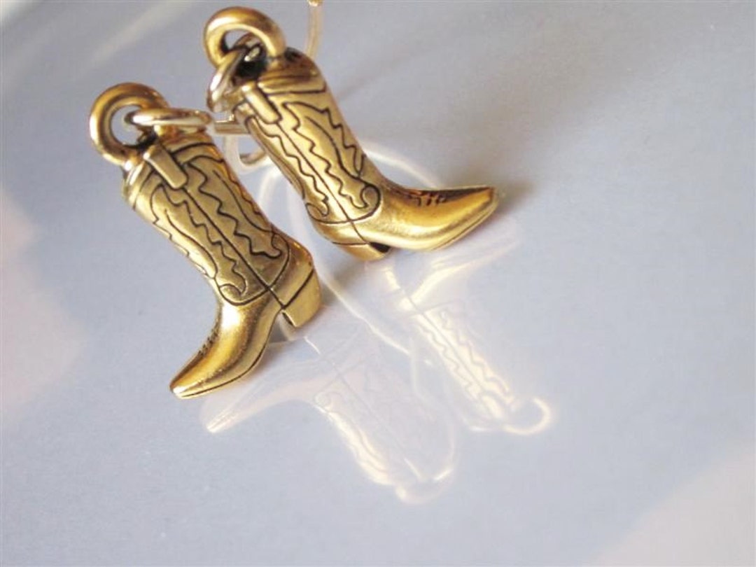 Cowboy Boot Earrings, Southwestern Cowboy Boot Dangles, 3D Gold Plated ...
