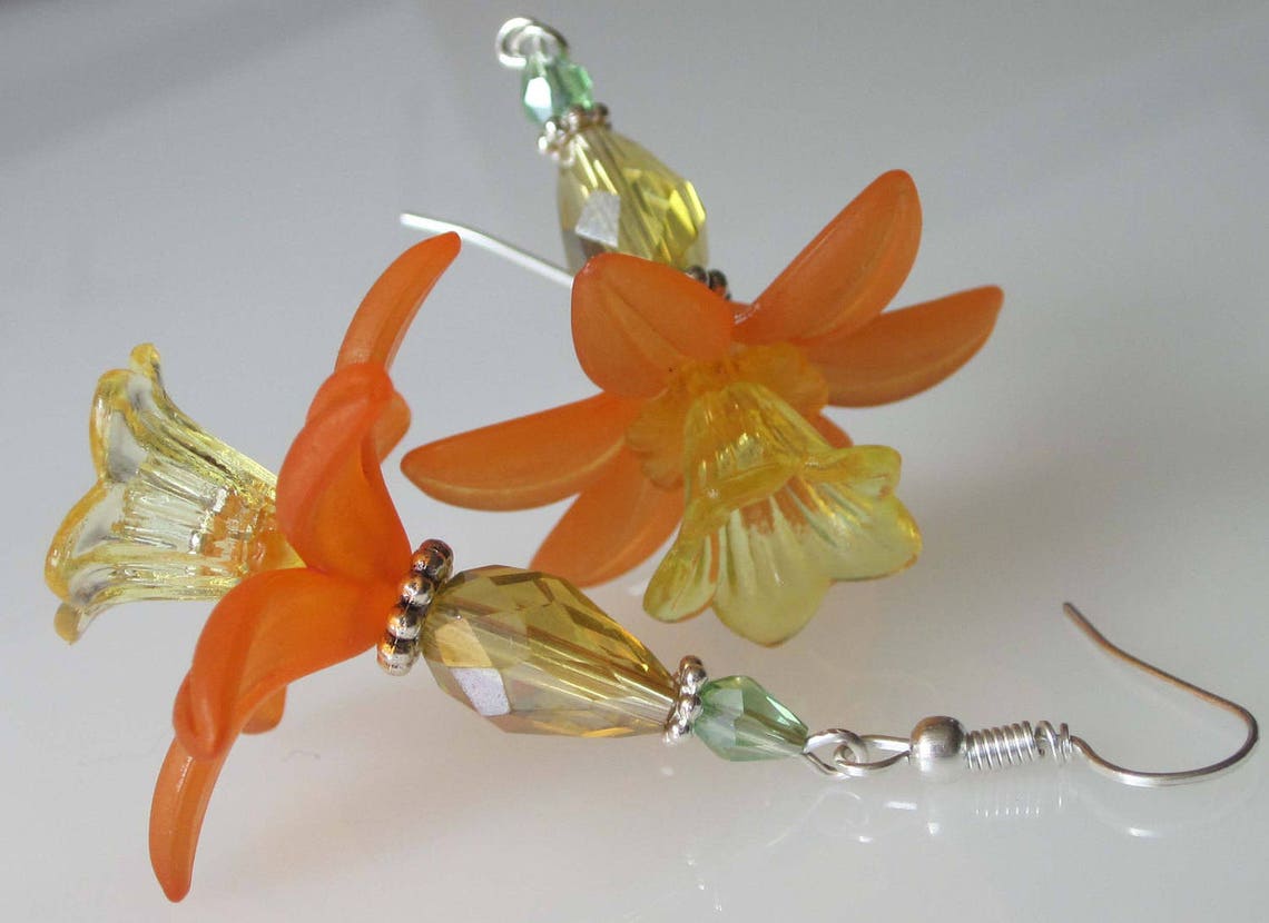 Flower Earrings Crystal Daffodil Fall Wedding Lucite | Etsy
