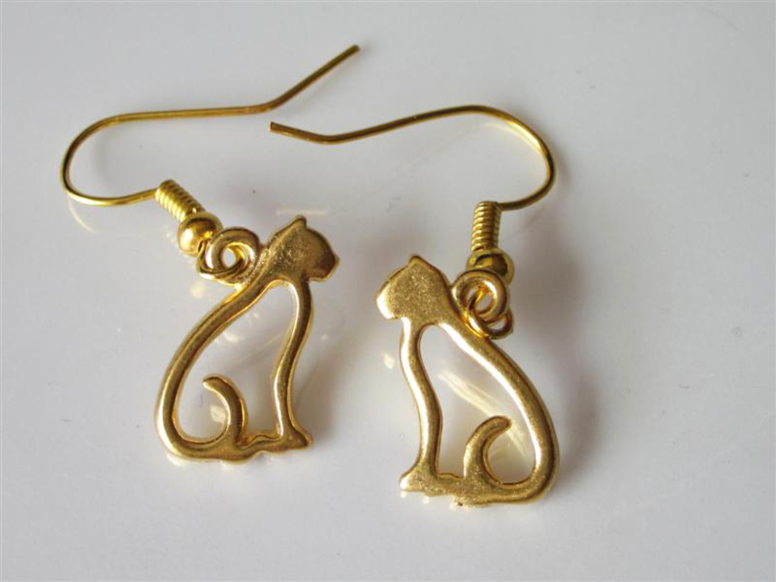 Gold Cat Earrings Small Dangle Earrings Animal Jewelry | Etsy