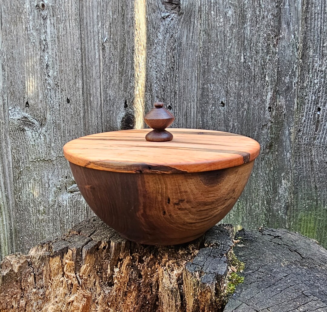 Wood Box With Lid Hand Turned Lidded Wooden Box Maple and Walnut Woods ...