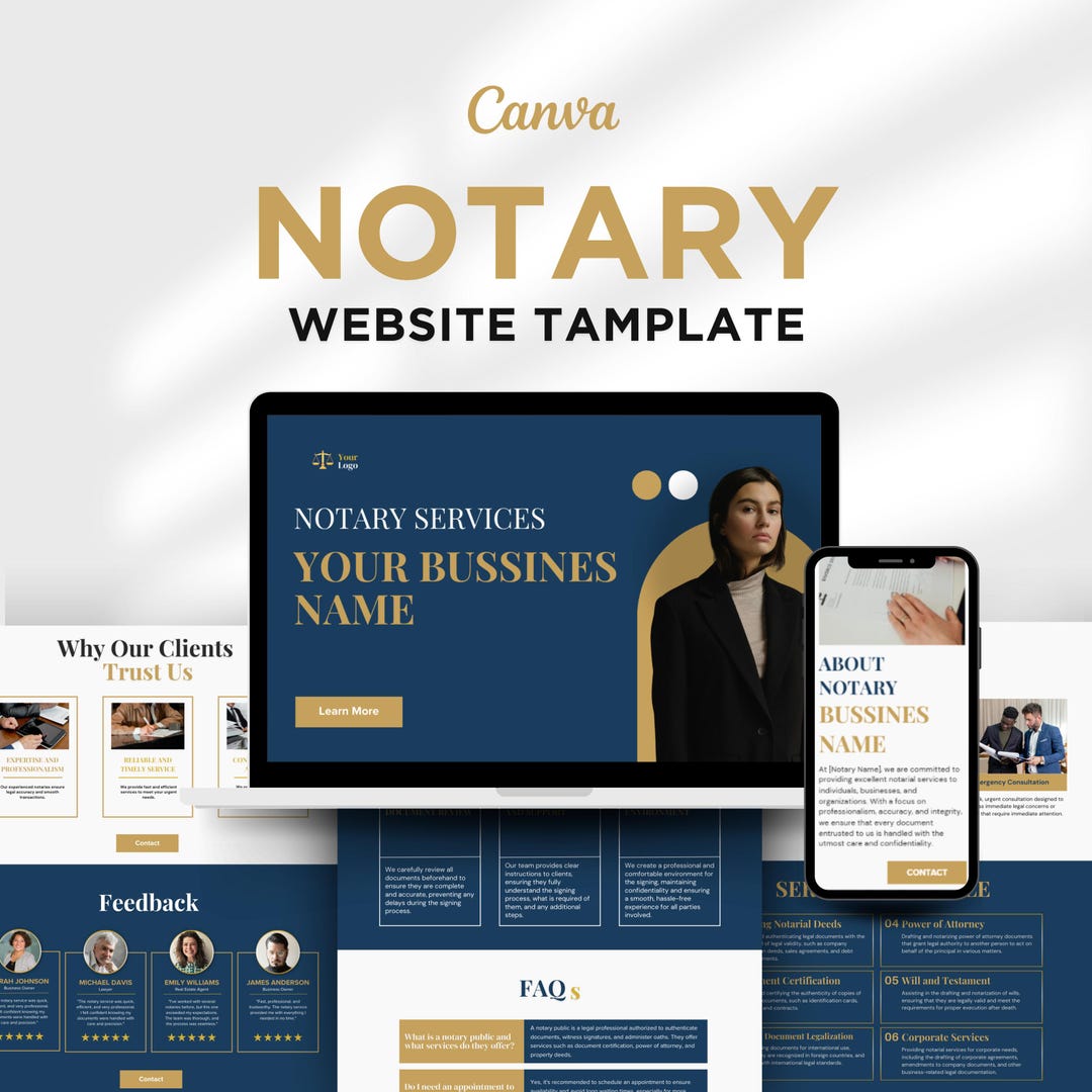 Notary Business Website Template Elegant Fully Editable Canva Design ...