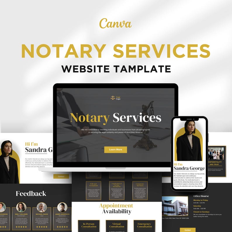 Luxurious Notary Website Template Customizable Canva Design for Loan ...