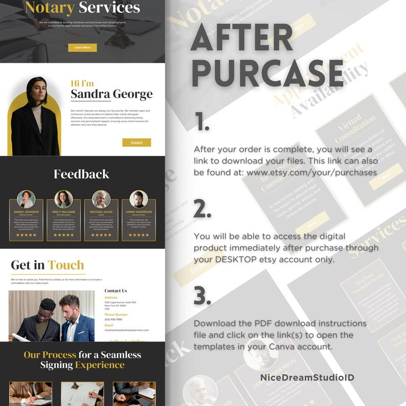 Luxurious Notary Website Template Customizable Canva Design for Loan ...