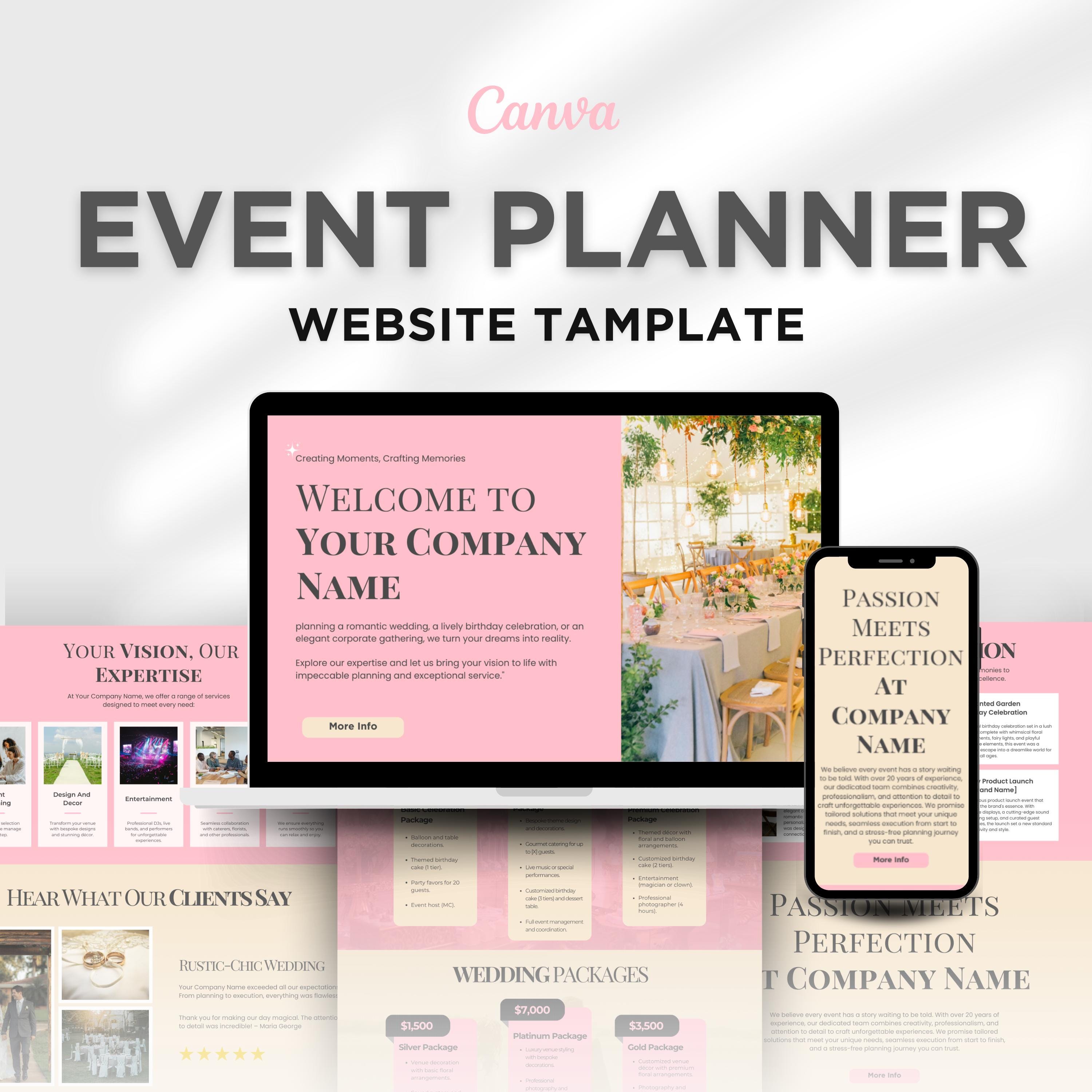 Chic Event Planner Canva Website Template: Customizable Wedding ...