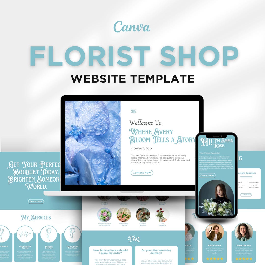 Elegant Florist Website Template: Canva Web Landing Page (digital ...