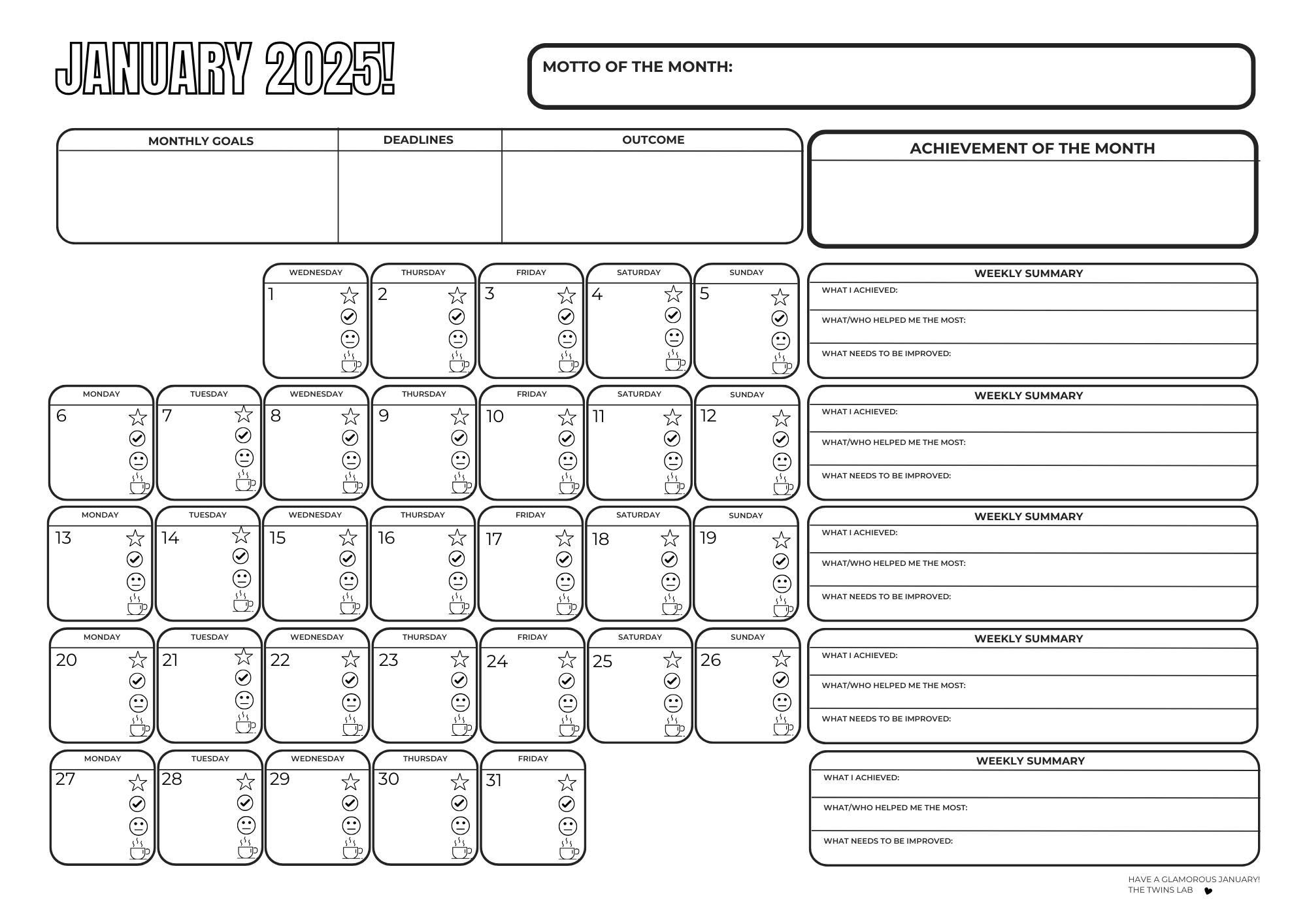 Self-development Calendar 2025 Planner Printable Goal Coaching Calendar ...