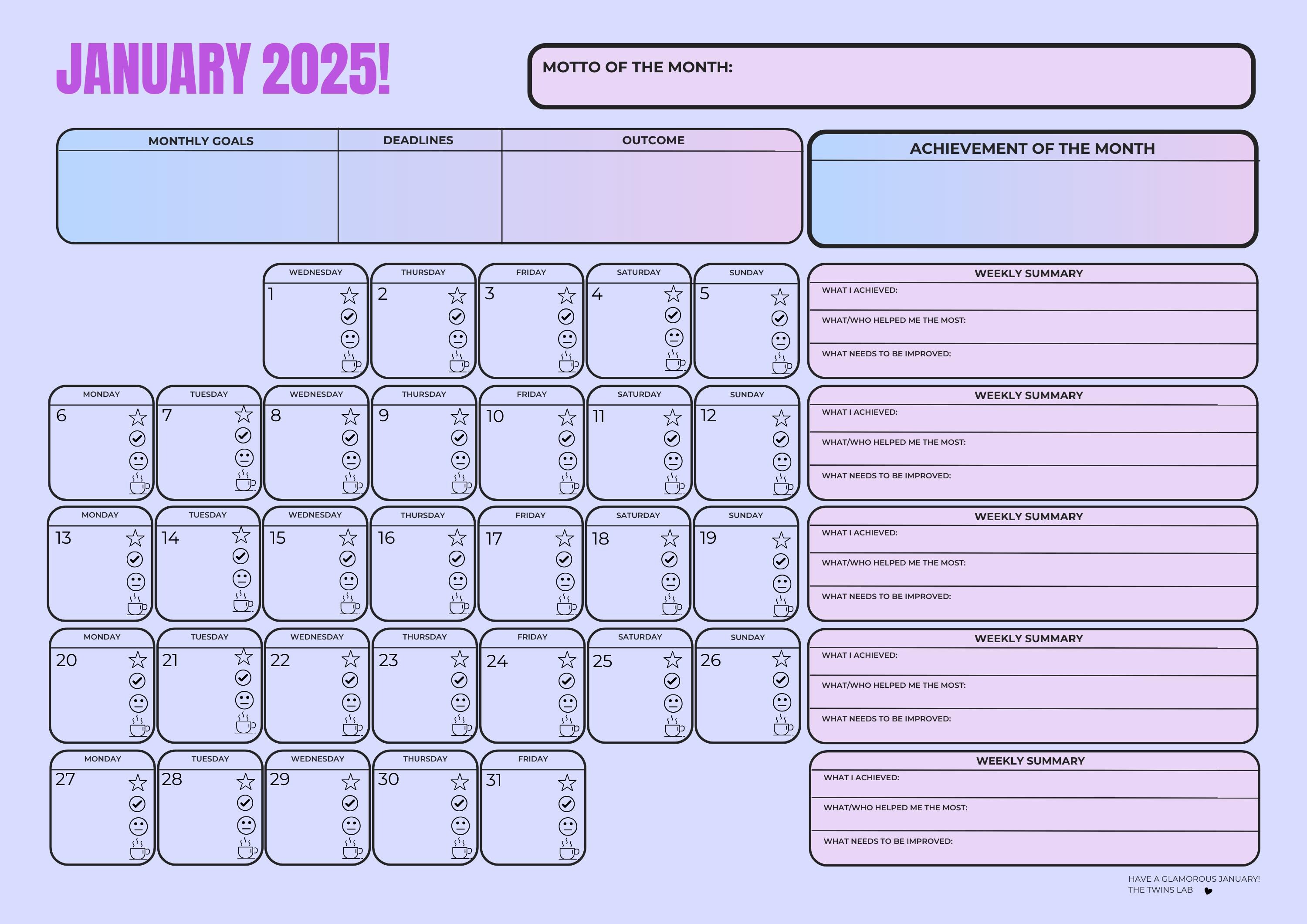 Self-development Calendar 2025 Planner Printable Goal Coaching Calendar ...